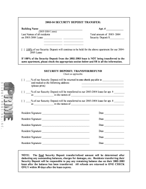Fillable Online 2003-04 SECURITY DEPOSIT TRANSFER Fax Email Print ...