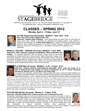 Fillable Online stagebridge CLASSES SPRING 2012 - Stagebridge ...