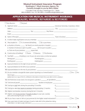 Fillable Online APPLICATION FOR MUSICAL INSTRUMENT INSURANCE DEALERS ...