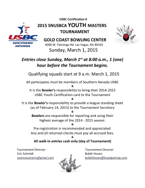 Fillable Online USBC Certification 2015 SNUSBCA YOUTH MASTERS ...