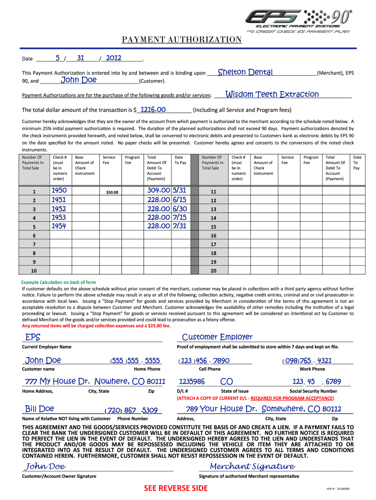 Fillable Online PAYMENT AUTHORIZATION - Electronic Payment Systems Fax ...