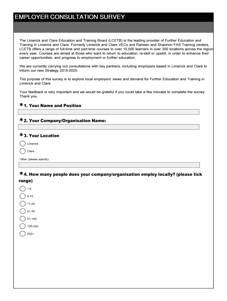 Fillable Online ennischamber EMPLOYER CONSULTATION SURVEY - Ennis Gold Gift Vouchers Fax Email ...