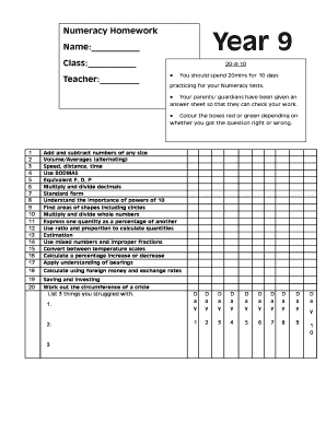 Fillable Online Numeracy Homework Year 9 - Ysgol Eirias Fax Email Print ...