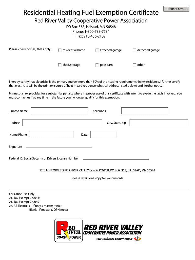 Fillable Online Residential Heating Fuel Exemption Certificate - Red ...