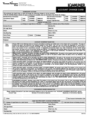 Fillable Online textelcu ACCOUNT CHANGE CARD - btextelcuorgb Fax Email Print - pdfFiller