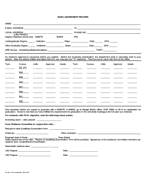 Fillable Online chems usc MASC Advisement Record Form - chemsuscedu ...