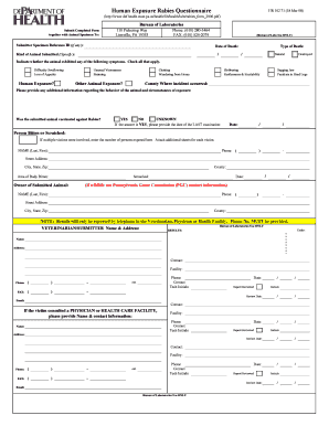 Fillable Online vbs psu Human Exposure Rabies Questionnaire Fax Email ...