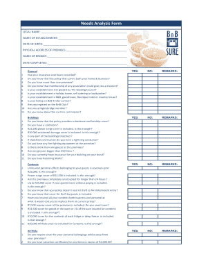 Fillable Online BnB Sure Needs Analysis Form Fax Email Print - pdfFiller