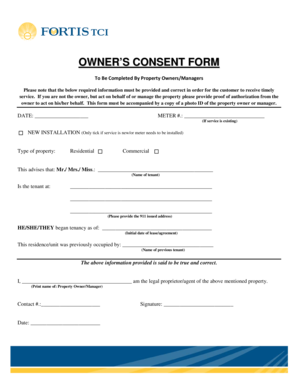 Fillable Online Owners Consent Form - FortisTCI Fax Email Print - pdfFiller