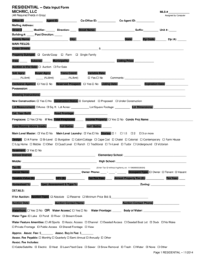 Fillable Online westcentralaor RESIDENTIAL Data Input Form MICHRIC, LLC ...