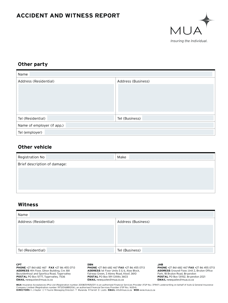 Fillable Online ACCIDENT AND WITNESS REPORT - MUA Fax Email Print ...