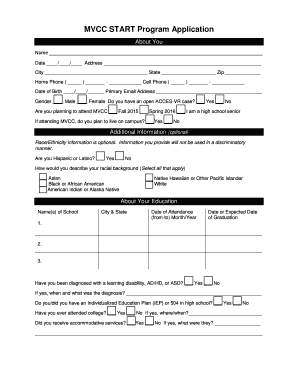 Fillable Online MVCC start program application Fax Email Print - pdfFiller