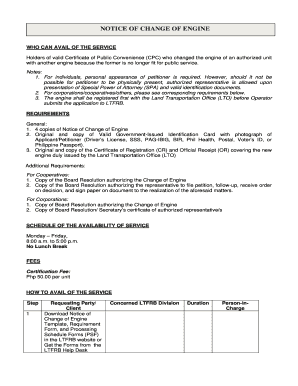 Fillable Online NOTICE OF CHANGE OF ENGINE Fax Email Print - pdfFiller
