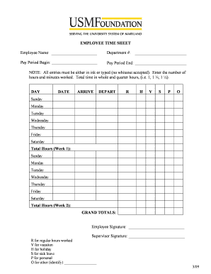 Fillable Online usmf EMPLOYEE TIME SHEET - usmforg Fax Email Print ...