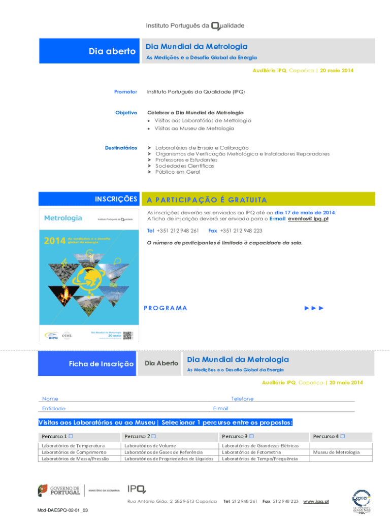 Fillable Online Comemoraes do Dia Mundial da Metrologia (20 de maio ...