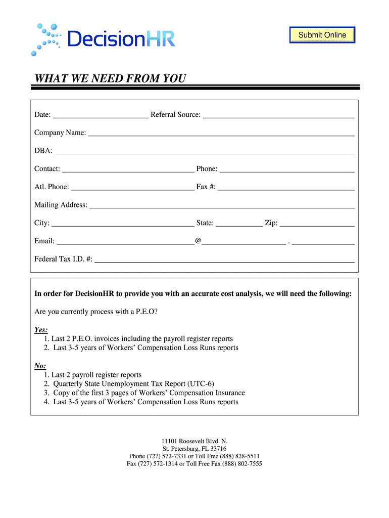 Fillable Online WHAT WE NEED FROM YOU - Decision Hr Fax Email Print ...