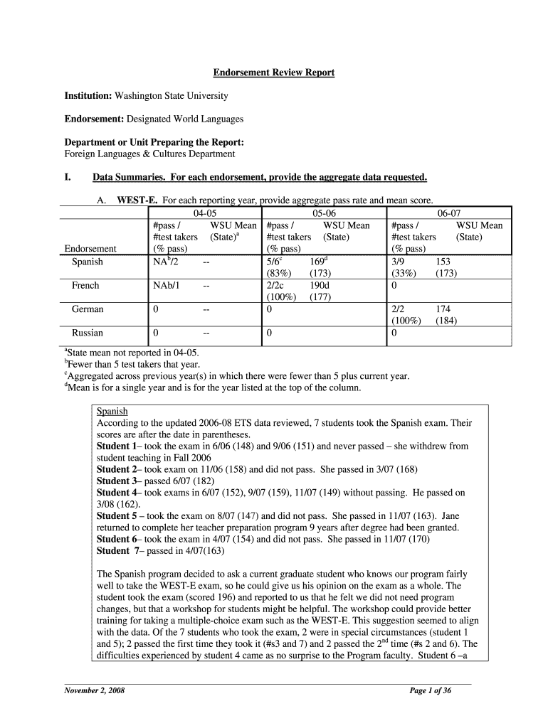 Fillable Online forlang wsu Endorsement Review Report - bforlangwsuedub ...