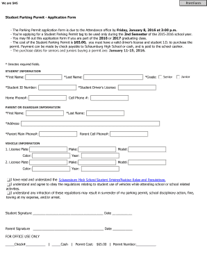 Fillable Online Student Parking Permit - Application Form Friday Fax ...