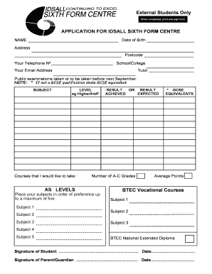 Fillable Online idsallschool 6th Form Application - External Fax Email ...
