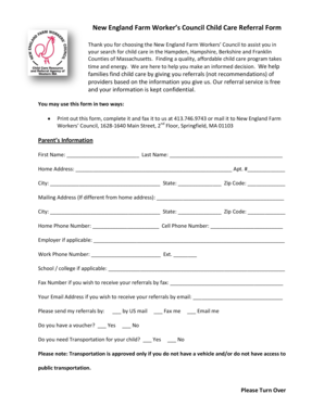 Fillable Online Child Care Referrals - Partners For Community Fax Email ...