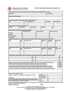 Fillable Online Short Professional Indemnity Proposal Form Fax Email ...