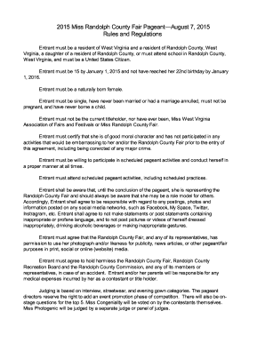 Fillable Online 2015 Miss Entry Forms - Randolph County Fair Fax Email ...