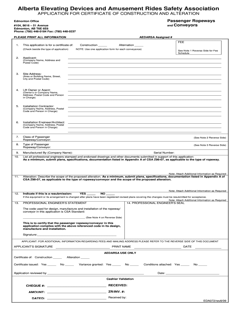 Fillable Online APPLICATION FOR CERTIFICATE OF CONSTRUCTION AND ALTERATION Fax Email Print ...