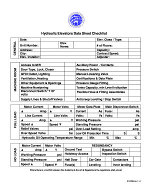 Fillable Online FRM-1213-01 Hydraulic Elevators Data Sheet Checklistdoc ...