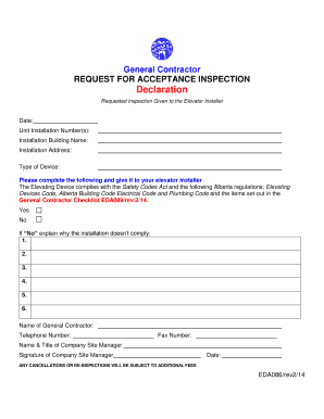 Fillable Online General Contractor REQUEST FOR ACCEPTANCE INSPECTION ...