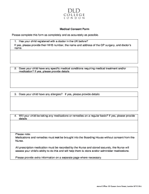 Fillable Online Medical Consent Form - DLD College London Fax Email ...