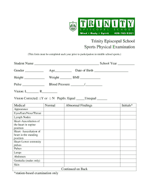Fillable Online tesgalv Trinity Episcopal School Sports Physical ...