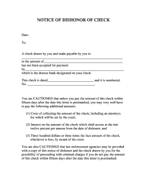 Fillable Online douglascountysheriff NOTICE OF DISHONOR OF CHECK ...