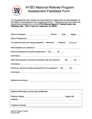 Fillable Online ayso104 AYSO National Referee Program Assessment ...