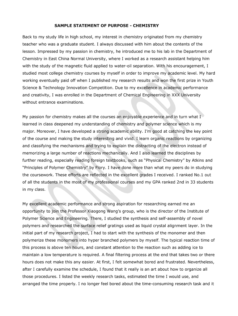 Fillable Online CHEMISTRY-SOP.pdf - SAMPLE STATEMENT OF PURPOSE ... Fax ...