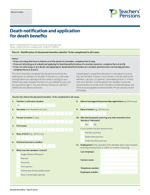 Fillable Online Death notification and application for death benefits ...