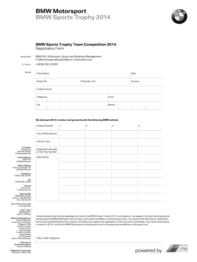 Fillable Online BMW Motorsport BMW Sports Trophy 2014 BMW Sports Trophy ...