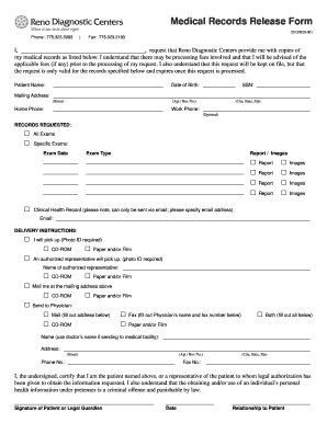 Fillable Online Medical Records Release Form - Reno Diagnostic Centers ...