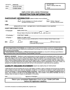Fillable Online EMPLOYEE WELLNESS PROGRAM REGISTRATION INFORMATION Fax ...
