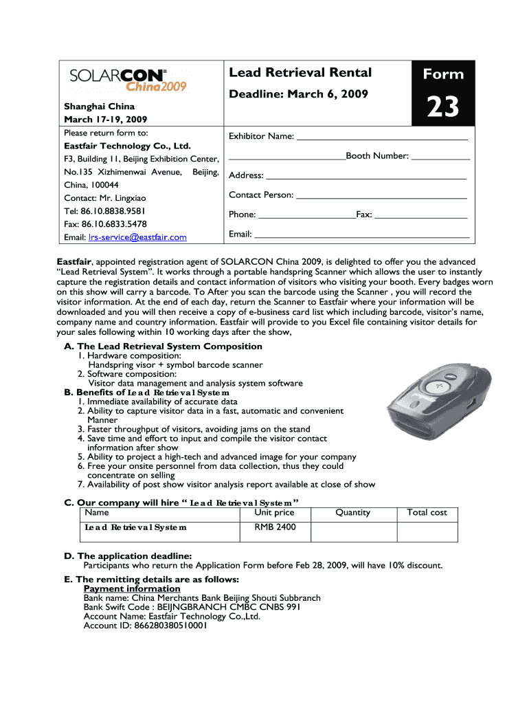 Fillable Online Lead Retrieval Rental Form - SEMI Fax Email Print ...
