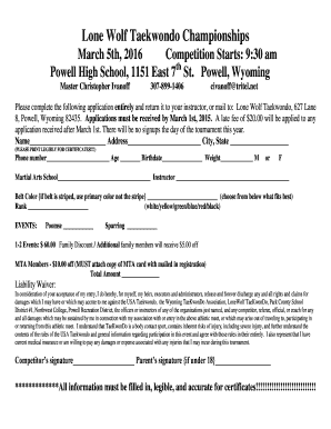 Fillable Online montanataekwondo Lone Wolf Taekwondo Championships ...