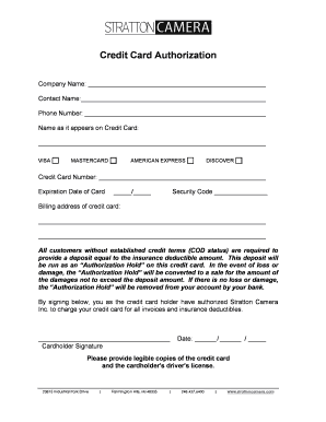 Fillable Online Creditcard Credit card authorization form Fax Email ...
