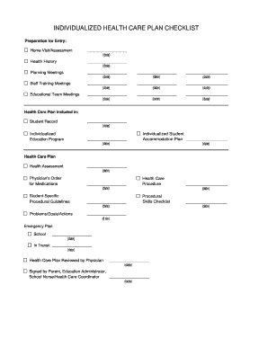 Fillable Online INDIVIDUALIZED HEALTH CARE PLAN CHECKLIST - btccoopnetb ...