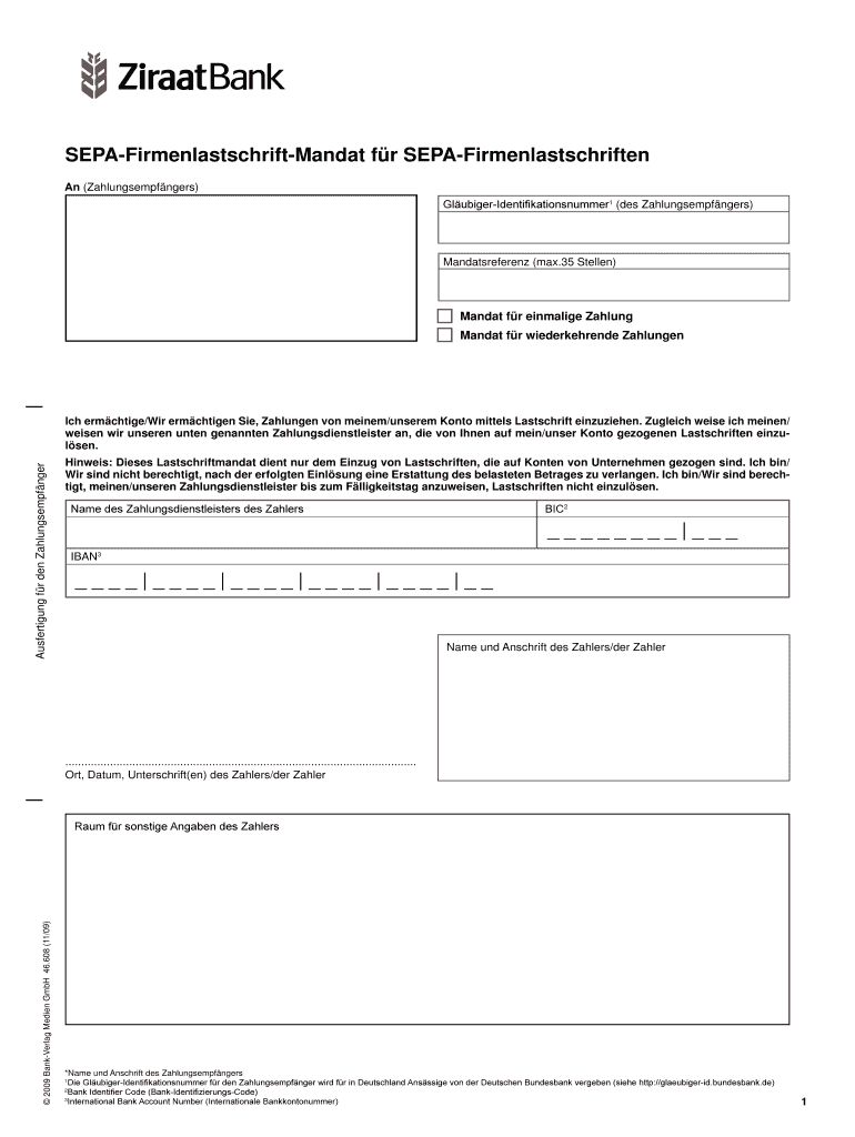 Ausfüllbar Online SEPA-Firmenlastschrift-Mandat fr SEPA ...