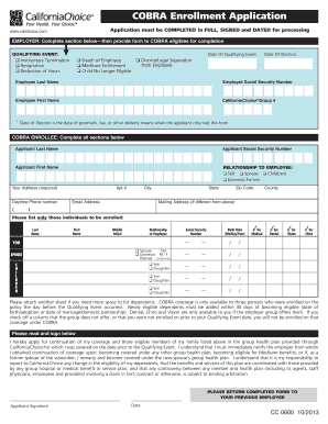 Fillable Online COBRA Enrollment Application Fax Email Print - pdfFiller