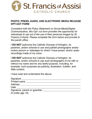 Fillable Online PHOTO PRESS AUDIO AND ELECTRONIC MEDIA RELEASE OPT-OUT ...