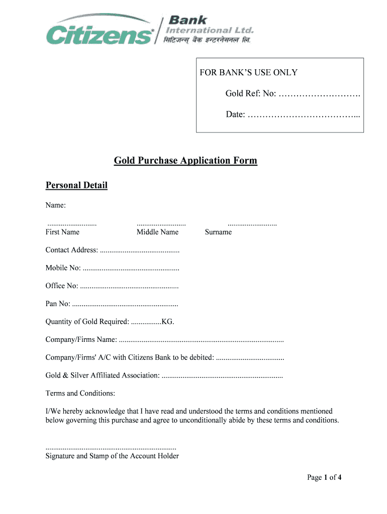 Fillable Online Gold Purchase Application Form Fax Email Print - pdfFiller