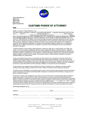 Fillable Online CUSTOMS POWER OF ATTORNEY - Freight Quote Fax Email ...