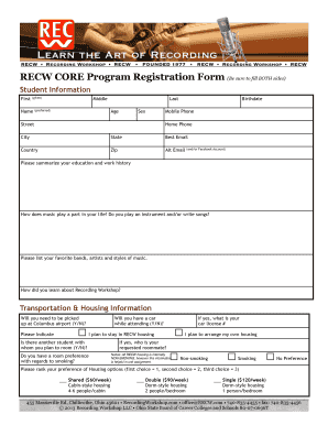 Fillable Online RECW CORE Program Registration Form Fax Email Print ...