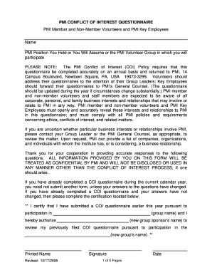 Fillable Online pmi PMI CONFLICT OF INTEREST QUESTIONNAIRE - pmi Fax Email Print - pdfFiller