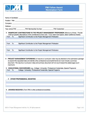 Fillable Online pmi PMI Fellow Award Nomination Form Fax Email Print ...